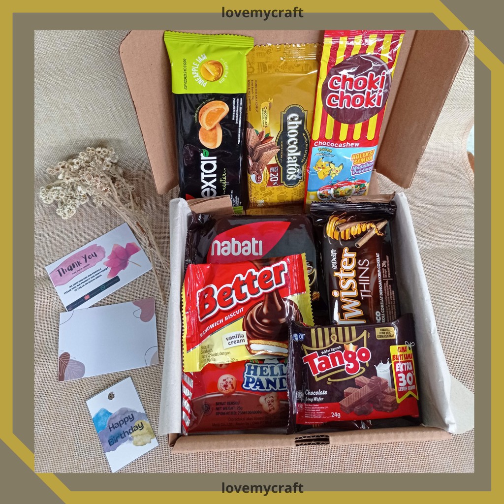 Jual Snack Box isi 8 pcs gift box hampers free request gretting card ...