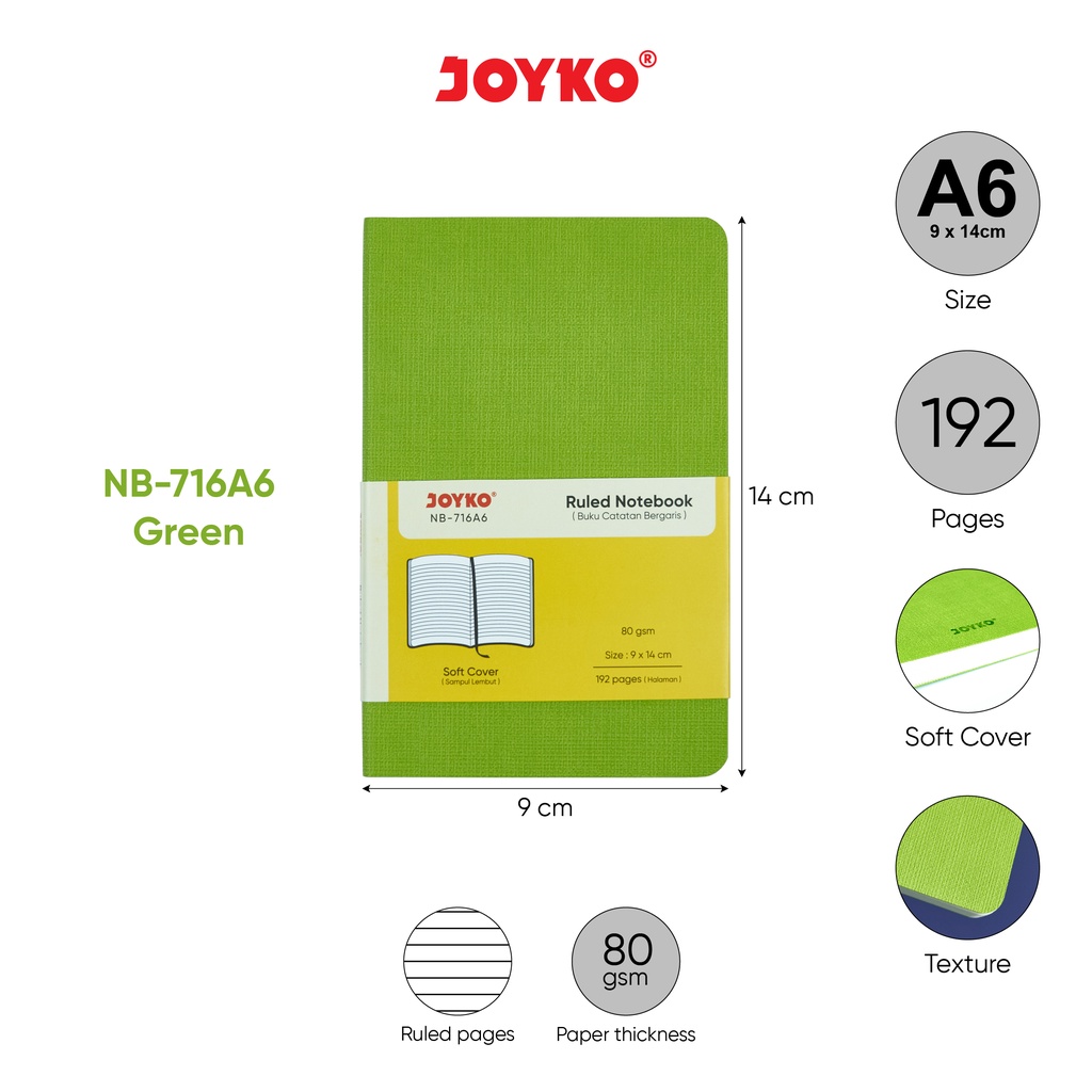 Jual Buku Tulis Catatan Bergaris Ruled Notebook Joyko NB-716 A5~A6 ...