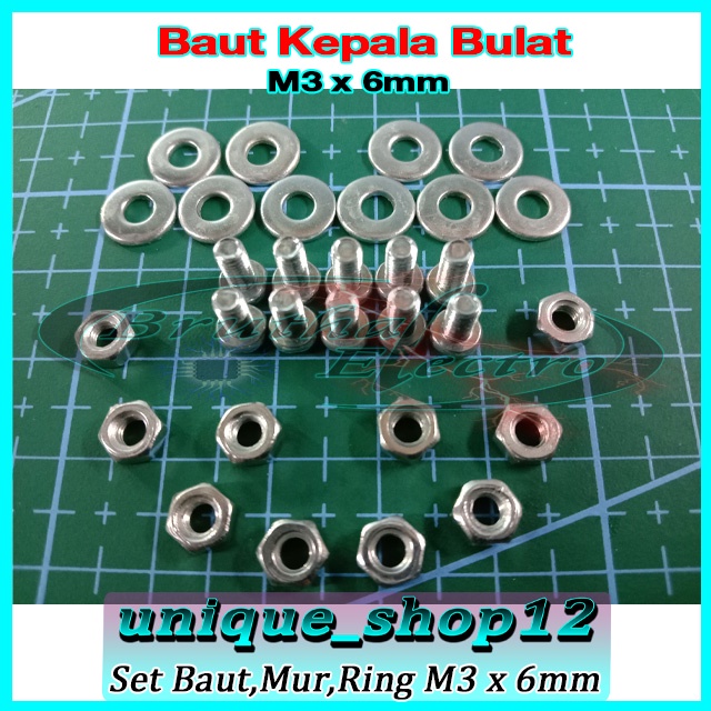 Jual Baut Mur Ring 10Set M3 Kepala Bulat Uk Panjang 6,10,15,35,50mm Multifungsi | Shopee Indonesia
