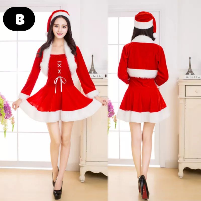Jual COSPLAY CHRISMAST DRESS GAUN NATAL KOSTUM VELVET ANGGUN SEKSI ...