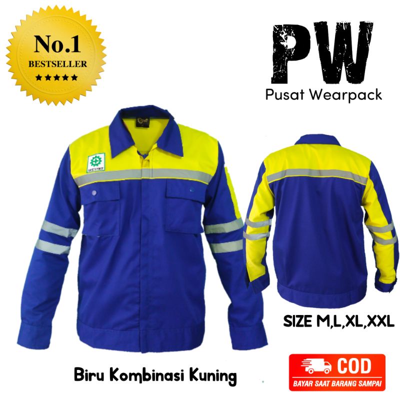 Jual Wearpack safety warna Biru kombinasi kuning/ pakaian kerja safety ...