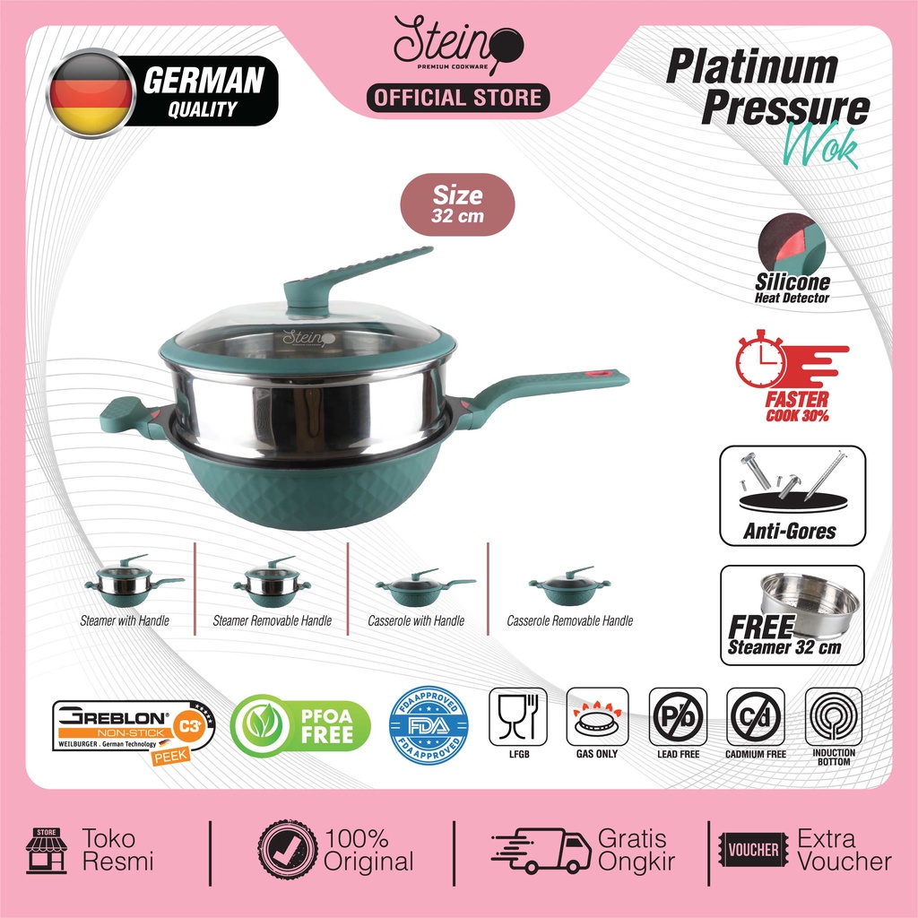 Jual STEIN Wok Pan Platinum Pressure Cooker Marble Coating ANTI-BARET ...
