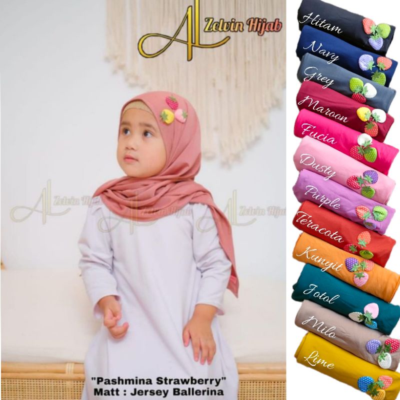 Jual Pashmina instant anak strawberry jersey premium// pastan anak ...
