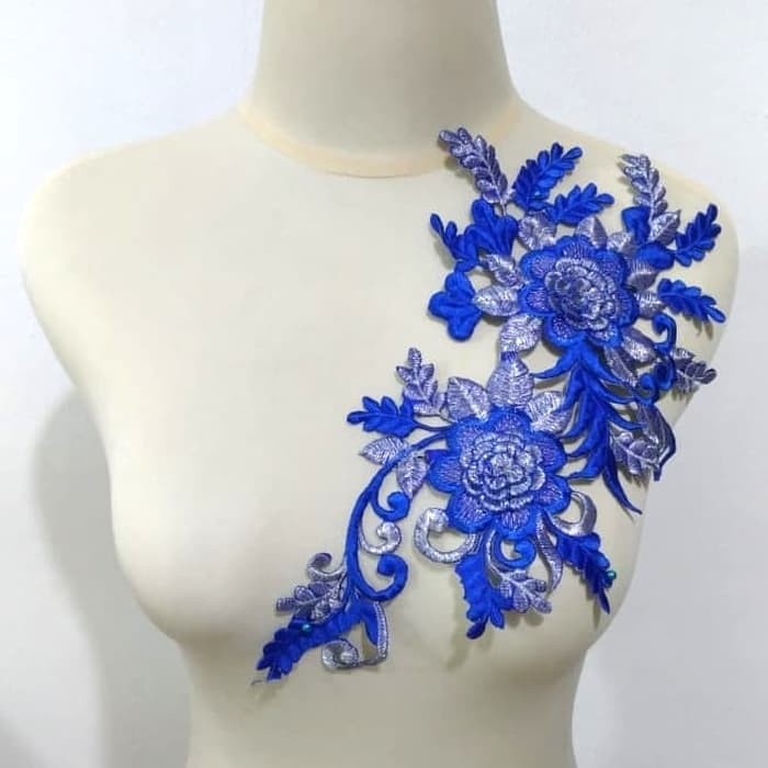 Jual Renda Aplikasi Bordir Bunga 2 Warna (Biru - Perak) | Shopee Indonesia