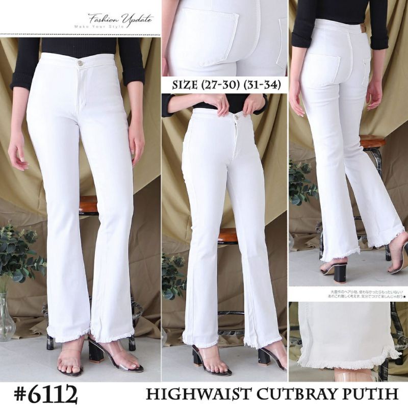 Jual Cutbray High Waist Jeans Warna Putih Wanita / Celana Jeans size ...