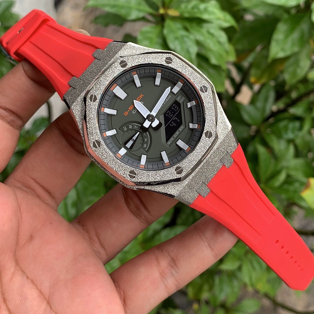 Jual Casioak Gshock GA 2100 HC-4ADR Diamond Silver Rubber Red 44mm ...