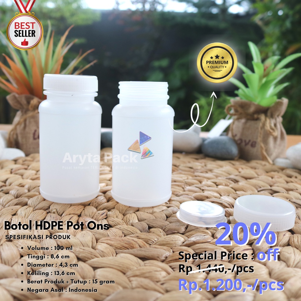 Jual Botol plastik HDPE 100ml pot ONS tutup ulir | Shopee Indonesia