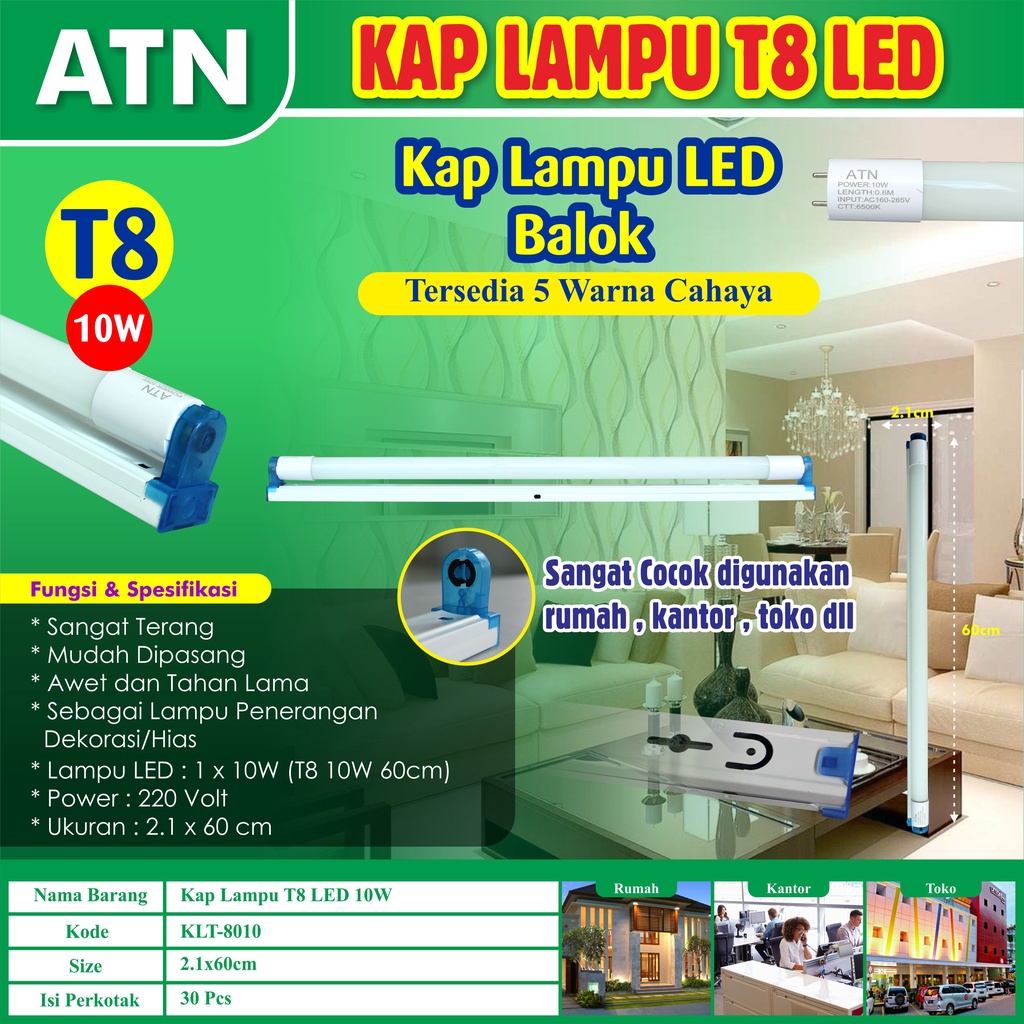 Jual COD-FREE PACKING Lampu TL LED 10w Set + Rumah Kap Balok Tube T8 ...