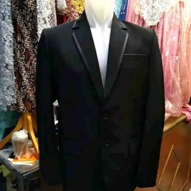 Jual Jas Formal Hitam / Jas Hitam list satin | Shopee Indonesia
