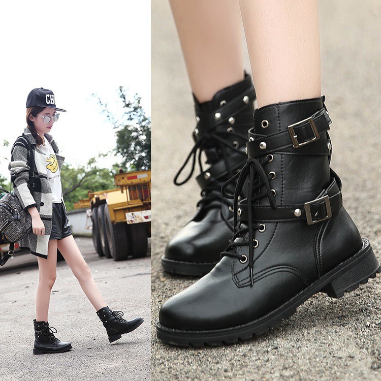 Jual Fashion Wanita: Sepatu Boots Ankle High Top Round Toe Gaya Militer ...