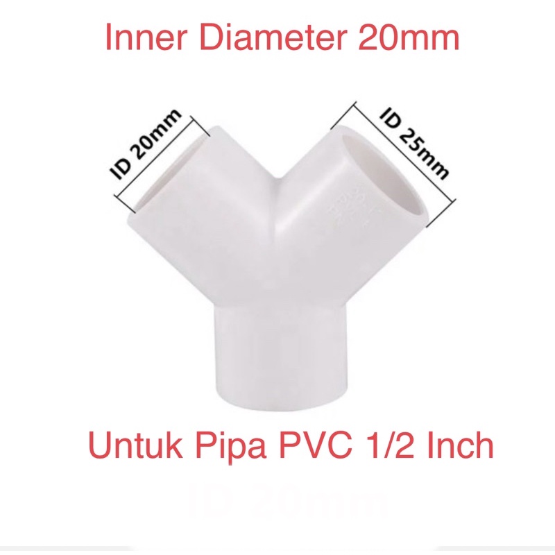 Jual White Fitting 3 Way arah Cabang Y Inner Diameter 20mm for Pipa PVC ...