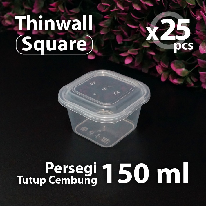 Jual Paket 25 pcs - Thinwall Persegi 150 ml DM - Tutup Cembung Wadah Square | Shopee Indonesia