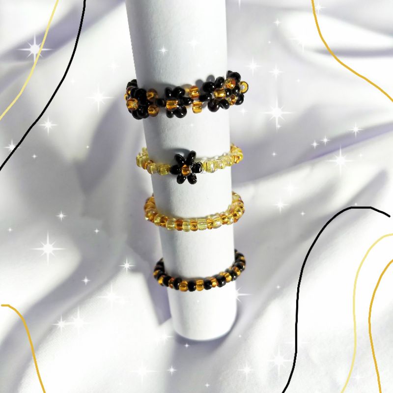 Jual Cincin Manik Black and Gold, beaded Rings Set | Shopee Indonesia