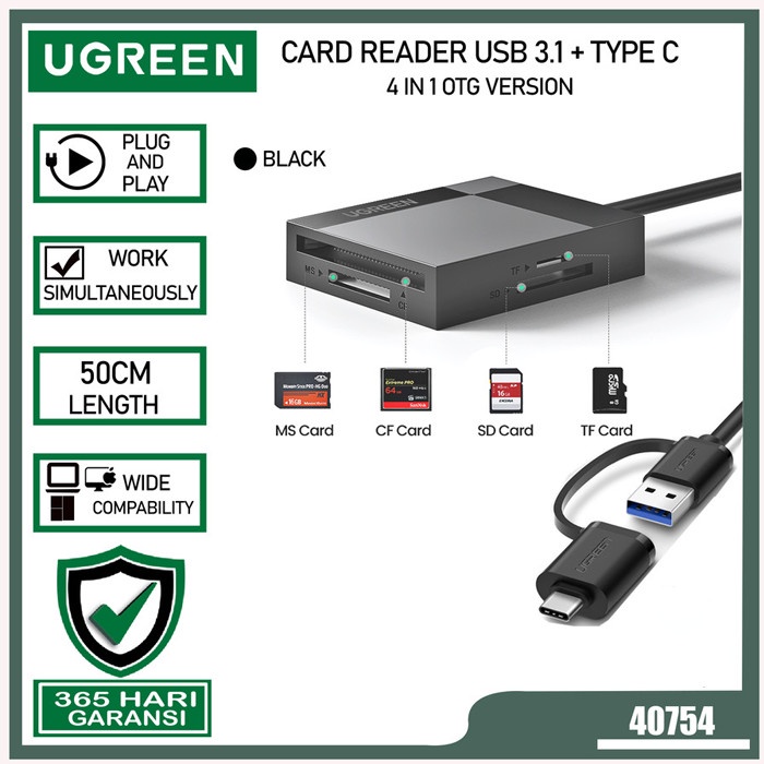 Jual Ugreen All In One Adaptor Card Reader 4 in 1 SD/TF/MS/CF USB 3.0 ...