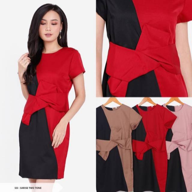 Jual Sarise Dress two tone (Maroon Hitam) | Shopee Indonesia