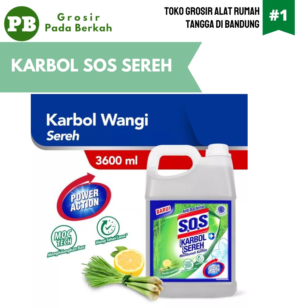 Jual Karbol Pembersih Lantai SOS Sereh Lemon Galon Anti Bakteri 3,6 ...