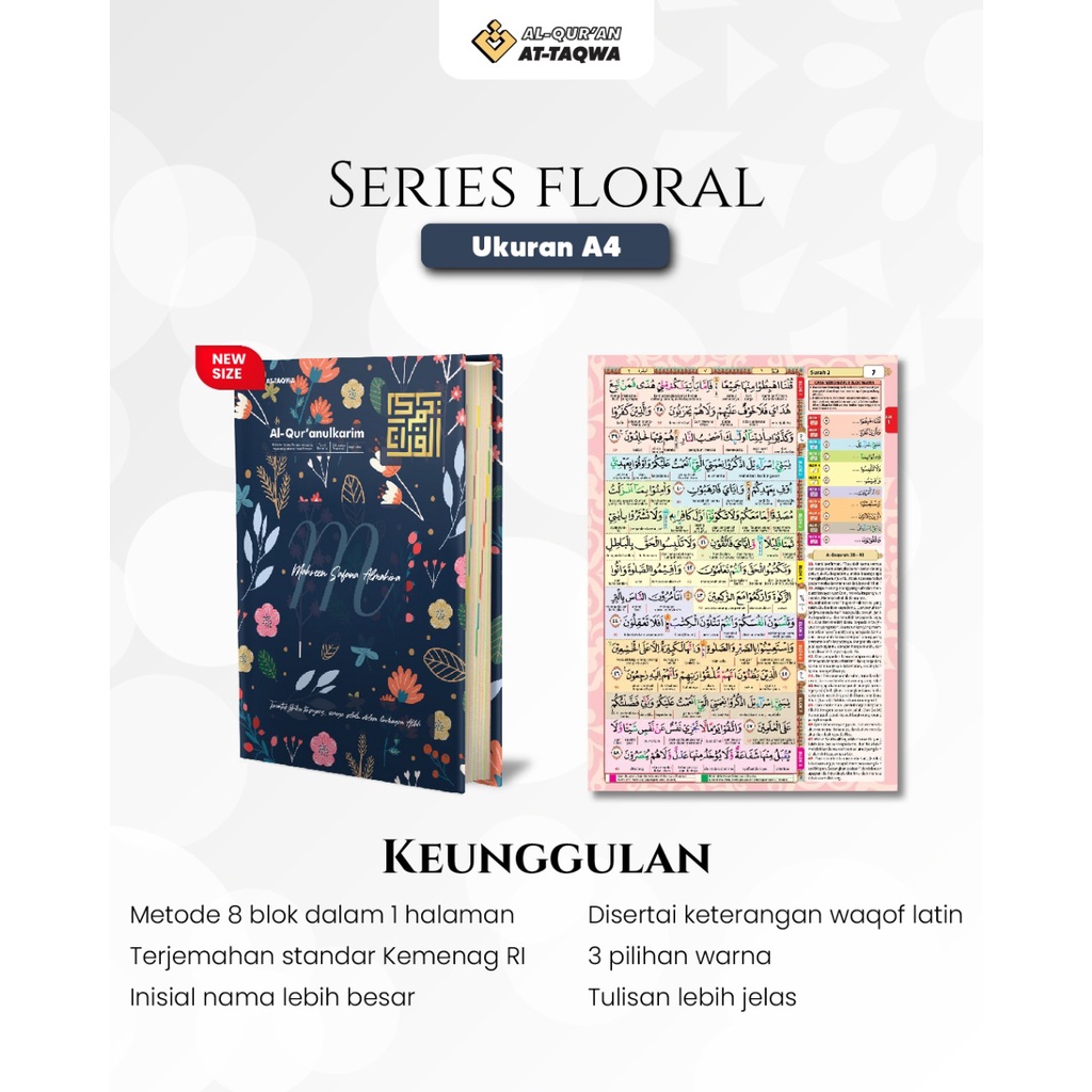 Jual AL QURAN BESAR UKURAN A4 AL QURAN ATTAQWA MOTIF FLORAL, MILLENIAL ...