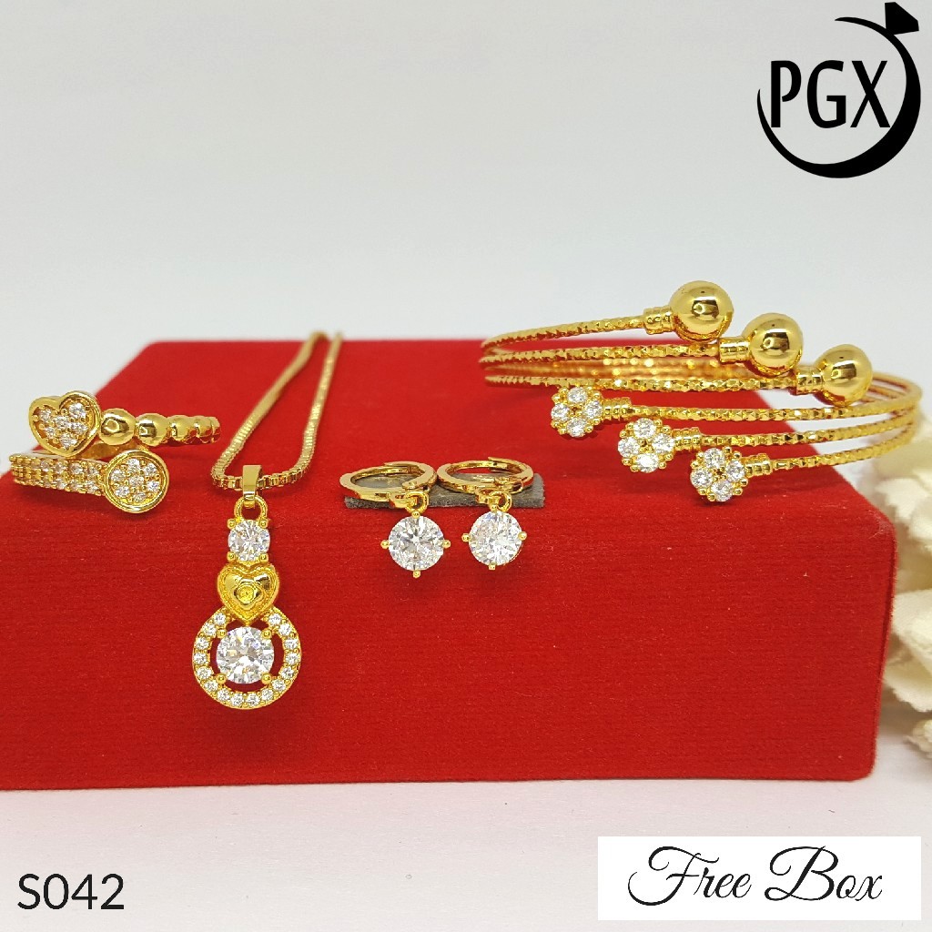 Jual PGX Set Perhiasan Xuping Cincin Gelang Kalung Anting Lapis Emas - S042 | Shopee Indonesia