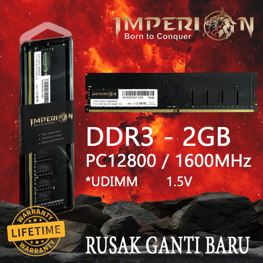 Jual RAM PC IMPERION DDR3 2GB PC 12800 / 1600 MHz RAM KOMPUTER 1.5v 2GB ...