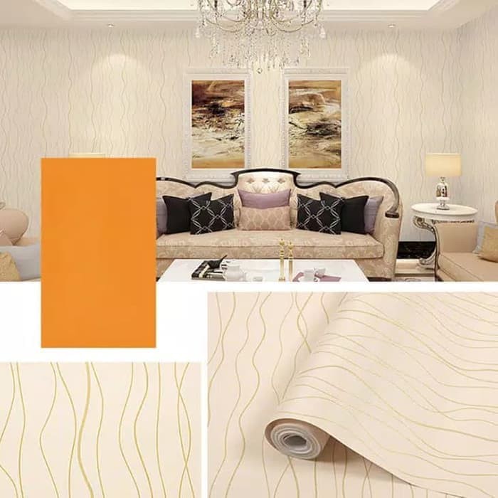 Jual wallpaper salur cream wallpaper sticker garis wallpaper dinding ...