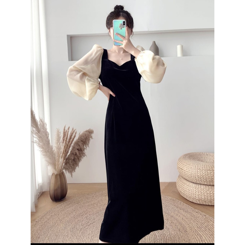 Jual Dress Hitam Import hitam Korean Dress Lengan Panjang Black Dress ...