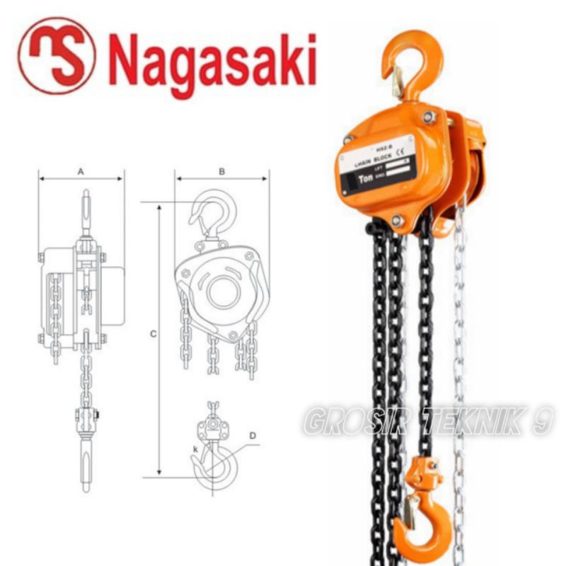 Jual Nagasaki Chain Block Hoist 0.5 Ton 3 Meter 500 Kg Japan Chain ...