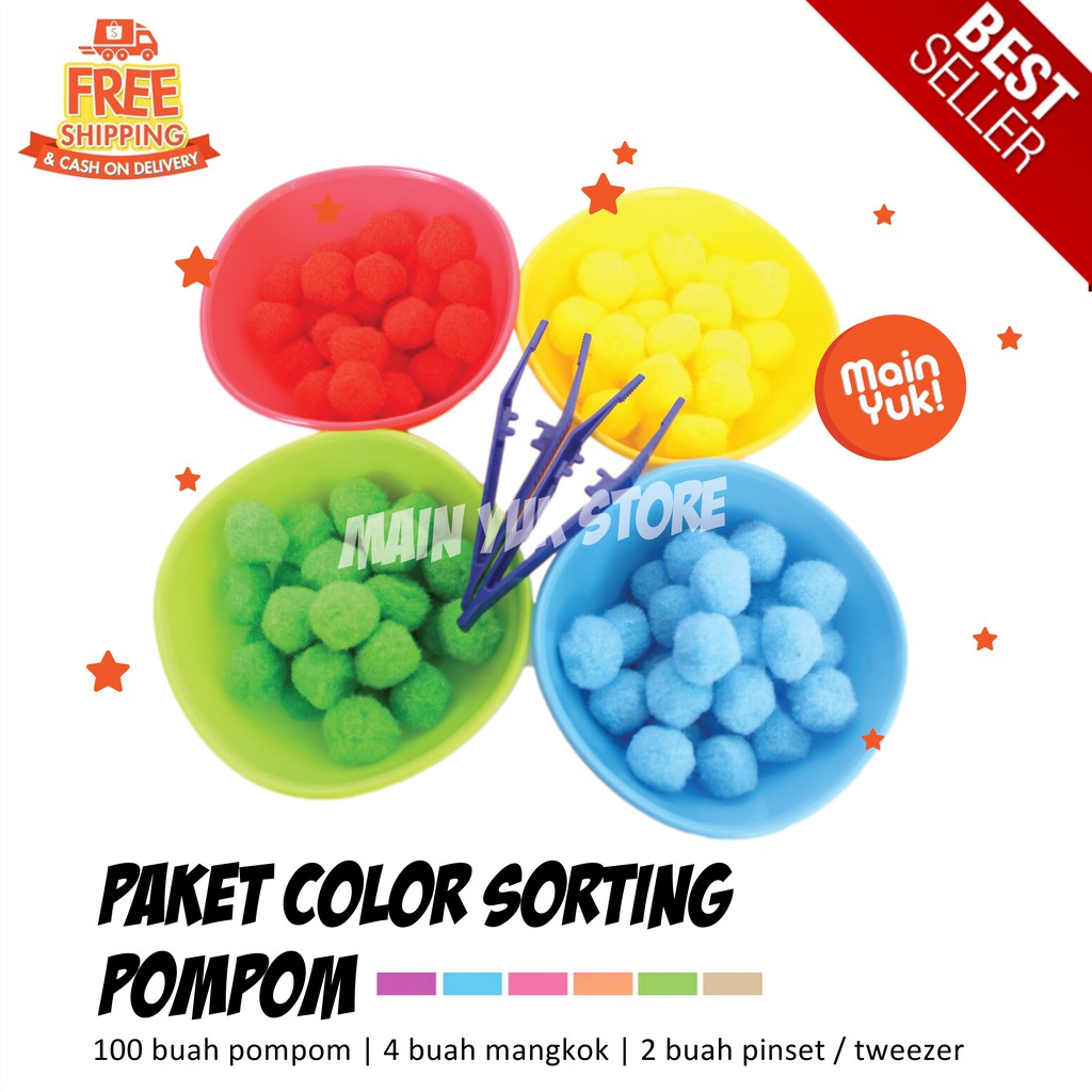 Jual Paket Color Sorting Pom pom Pompom Warna Sensori Montessori Isi ...