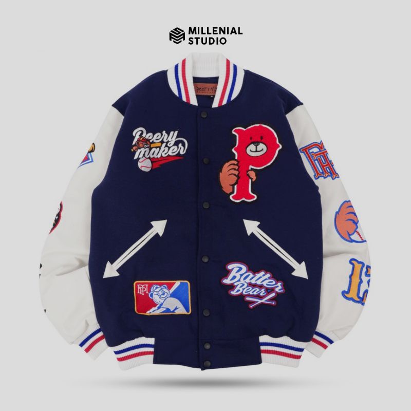 Jual VARSITY JACKET BATTER BEAR NAVY WHITE FULL BORDIR ORIGINAL PEERY ...
