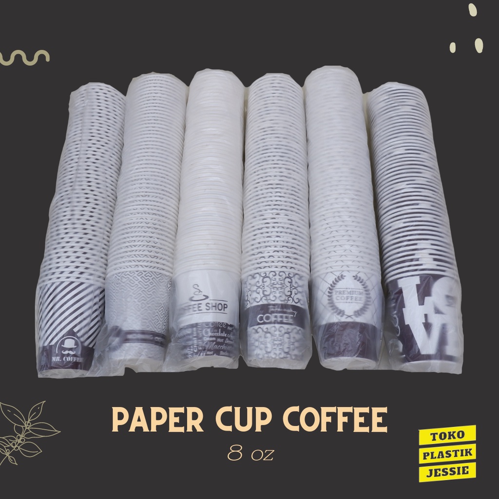 Jual gelas kopi / paper cup coffee motif 8 oz isi 50 pcs (peta) | Shopee Indonesia