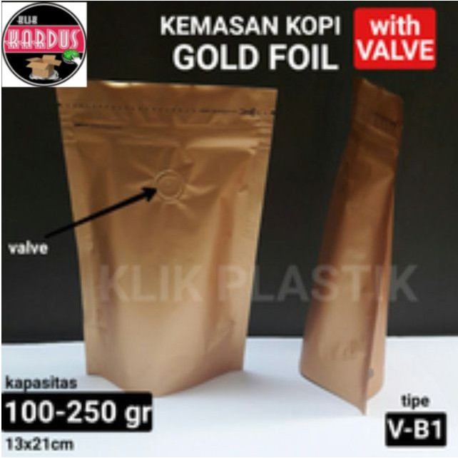 Jual STAND POUCH 100-250GR VALVE GOLD/GUSSET KEMASAN KOPI COFFEE BAG ...