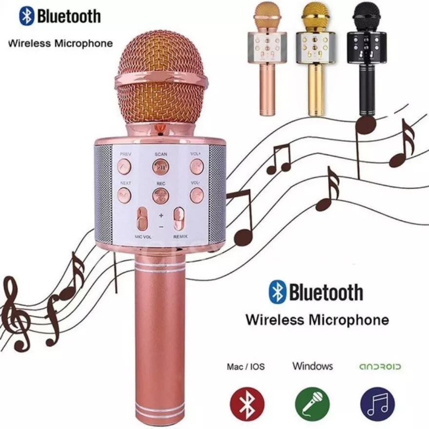 Jual MIC KARAOKE BLUETOOTH WIRELESS PORTABLE WS858 Mic WS 858 Speaker Smule | Shopee Indonesia