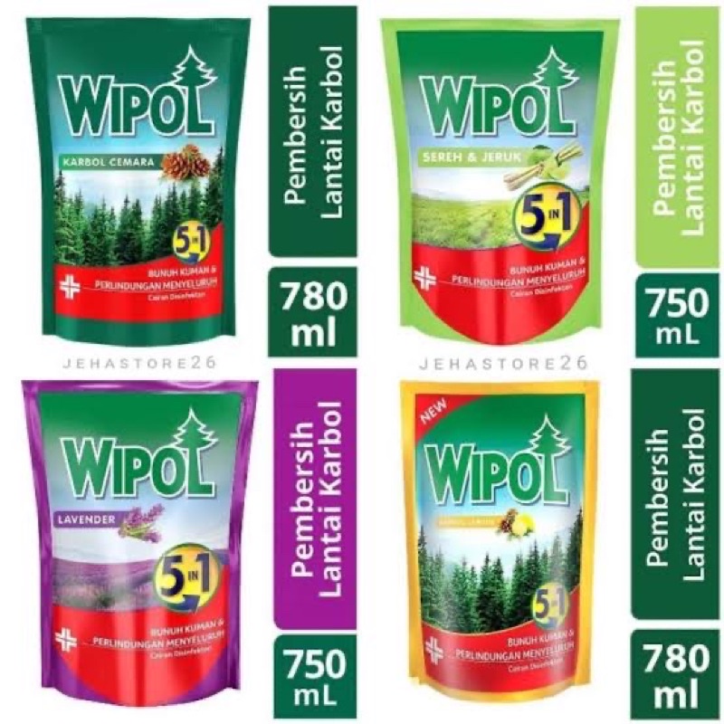 Jual Wipol Karbol wipol lemon uk 780ml dan sereh refill 750gr // wipol ...