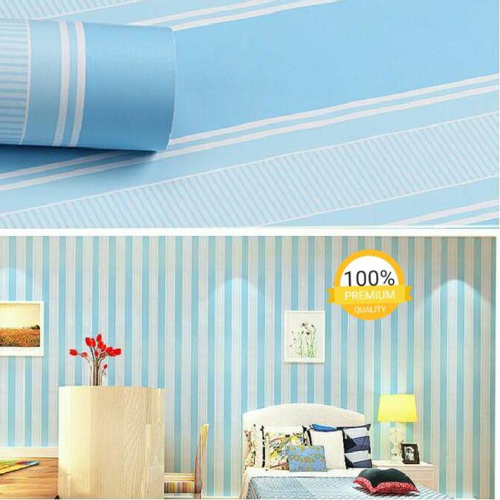 Jual Wallpaper Dinding Dekorasi Rumah Garis Biru Sticker Tembok Kamar ...