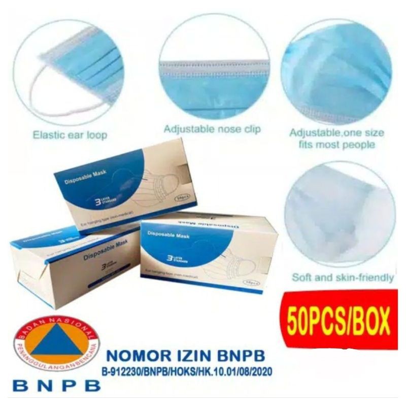 Jual Masker 3 Ply Disposable Mask Earloop isi 50pcs | Shopee Indonesia