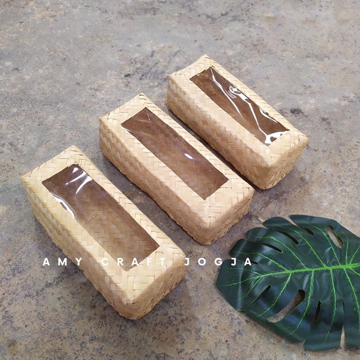 Jual Besek Persegi Panjang tutup Mika Natural 22 x 8 x 7/ besek bambu ...