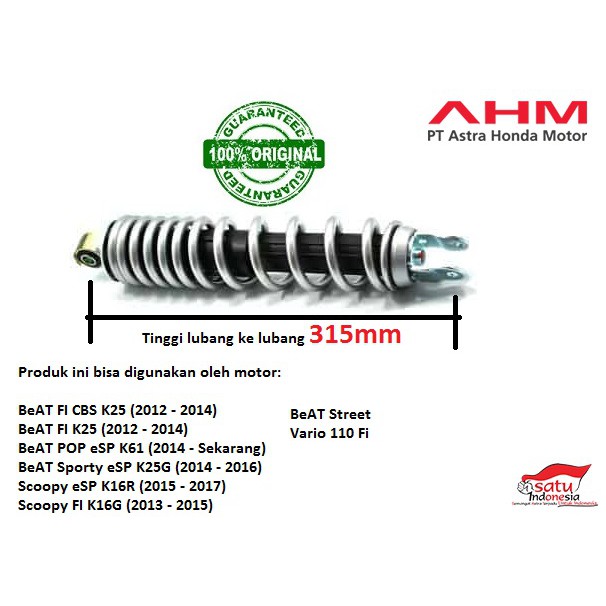 Jual SHOCKBREAKER SHOCK BELAKANG HONDA SCOOPY BEAT POP VARIO 110 FI ESP ASLI AHM SILVER 52400 ...