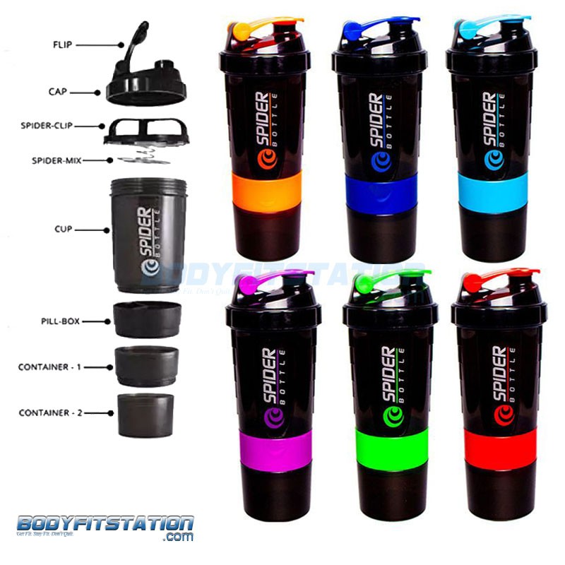 Jual Shaker Spider Bottle 600 ml / 3in1 air botol fitness gym minum ...
