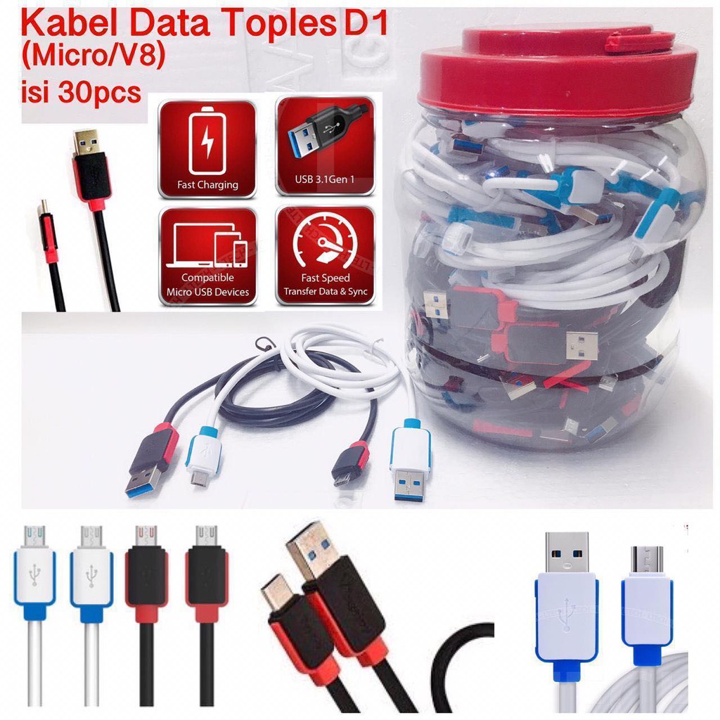Jual Kabel Data Kabel Charger V8 Toples D1 Micro @30pcs | Shopee Indonesia