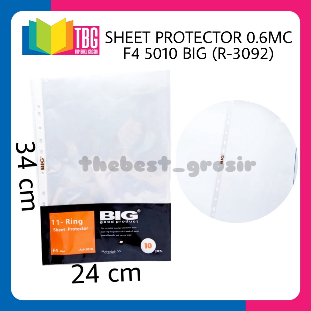 Jual 1 PACK (10 LEMBAR) SHEET PROTECTOR 0.6MC F4 5010 BIG / RING SHEET ...