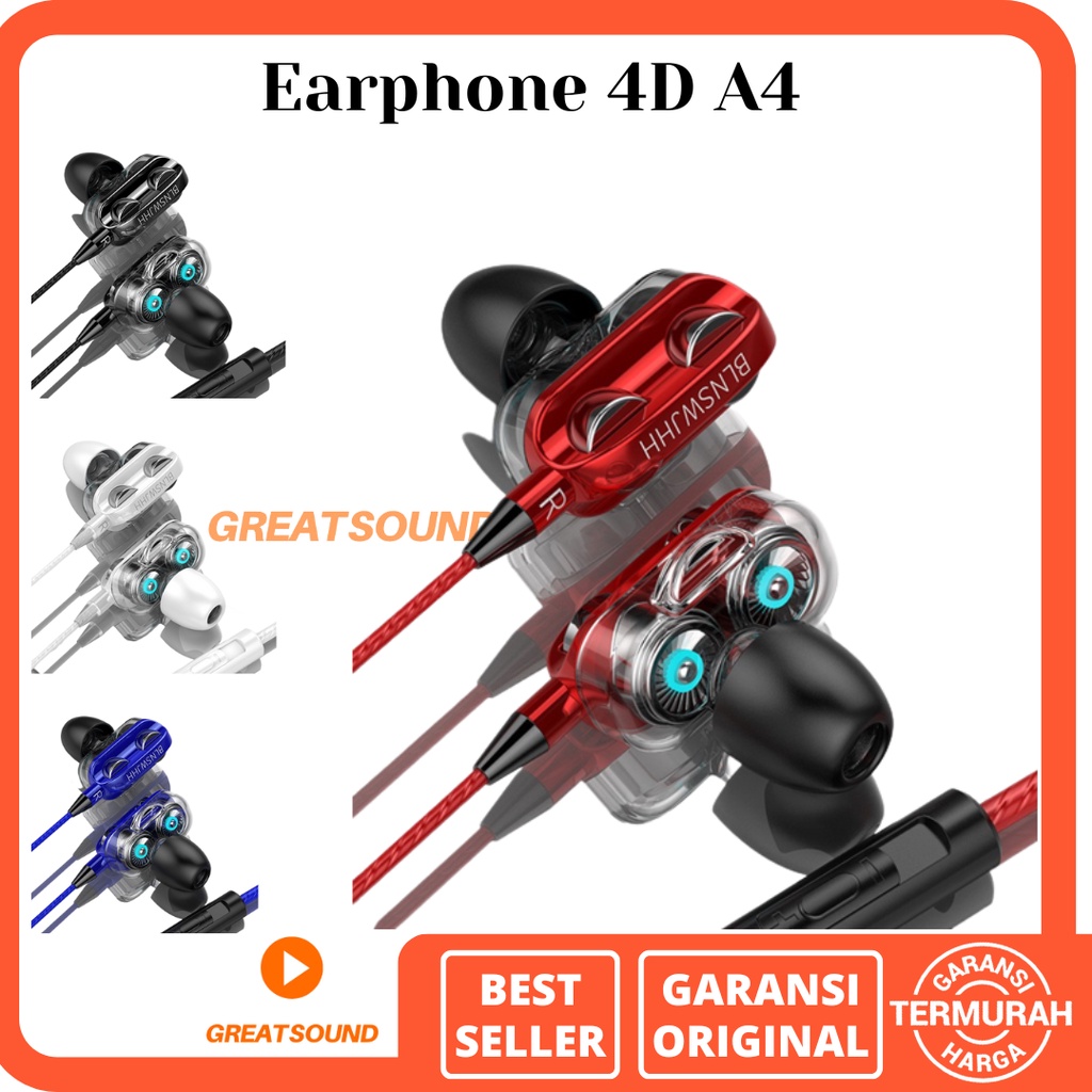 Jual Headset Gaming Earphone Gaming Headset 4D A4 Tuning Version Earphone 4D A6 Headset Murah ...
