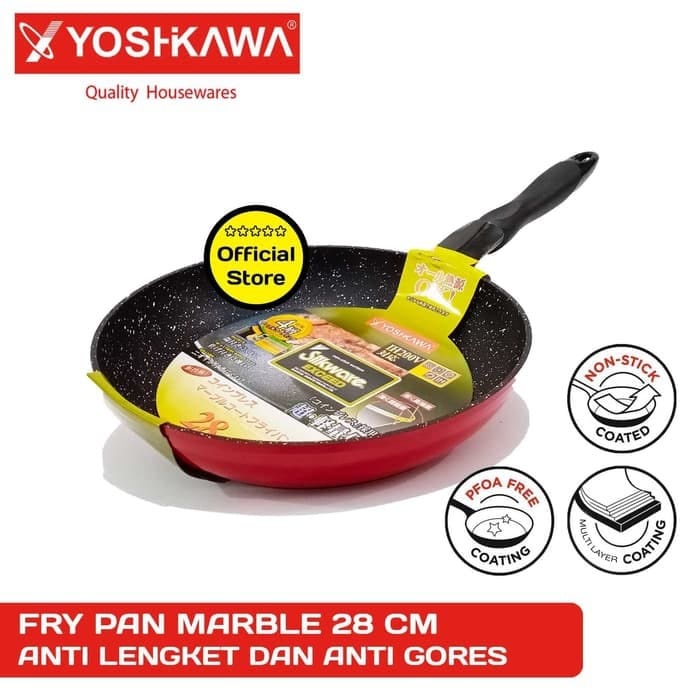 Jual Yoshikawa Teflon Anti Lengket Tanpa Minyak 20 - 28 Cm | Fry Pan Marble | Teplon Keramik ...