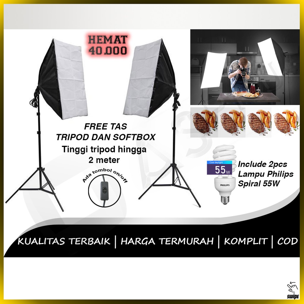 Jual Paket Dual Softbox + Tripod + Bohlam - Komplit Studio Shooting ...
