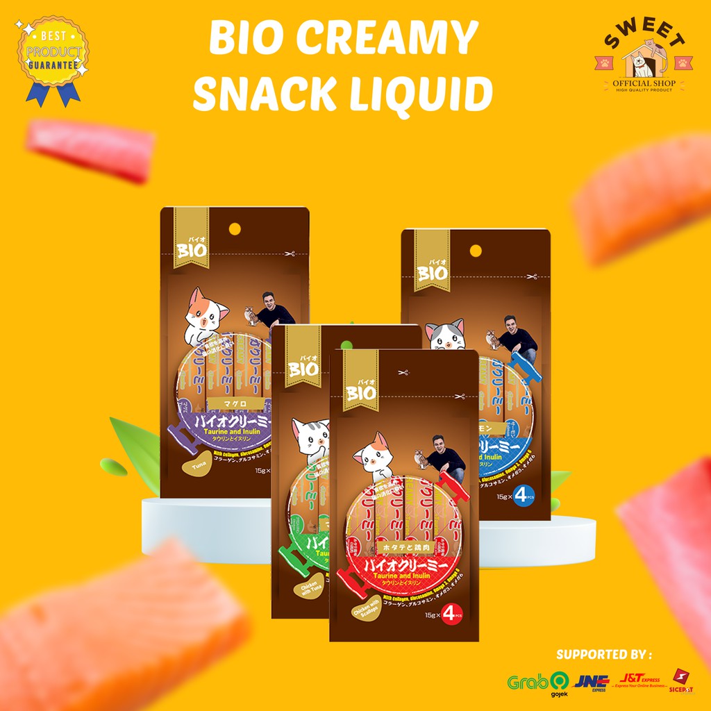 Jual BIO CREAMY MAKANAN KUCING SNACK LIQUID 4 X 15GR - BIO CREAMY WET ...