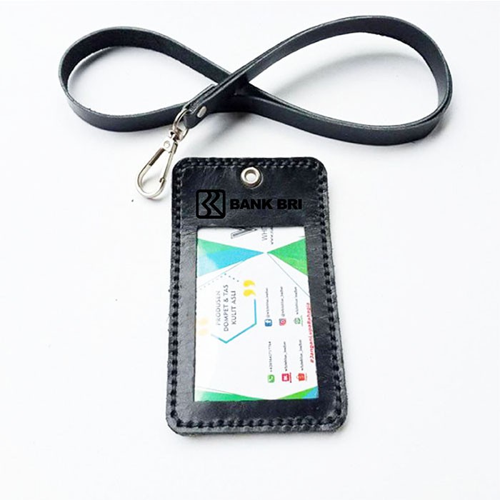 Jual name tag id kulit asli logo Bank BRI warna HITAM - tali id card ...