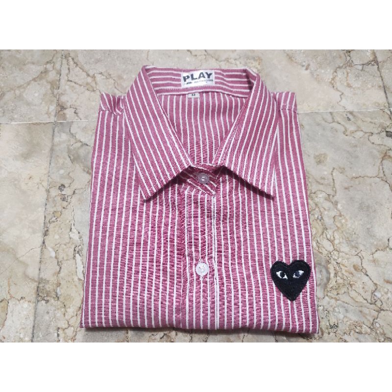 Jual Kemeja CDG PLAY Heart Hati Garis Shirts Stripe UNISEX (PO ...