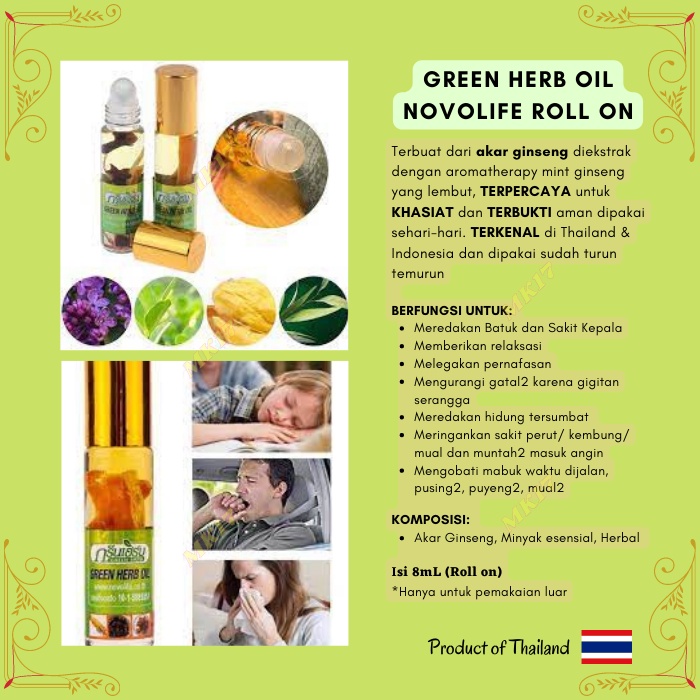 Jual Green Herb Oil ORIGINAL Thailand / Minyak Angin Tradisional ...
