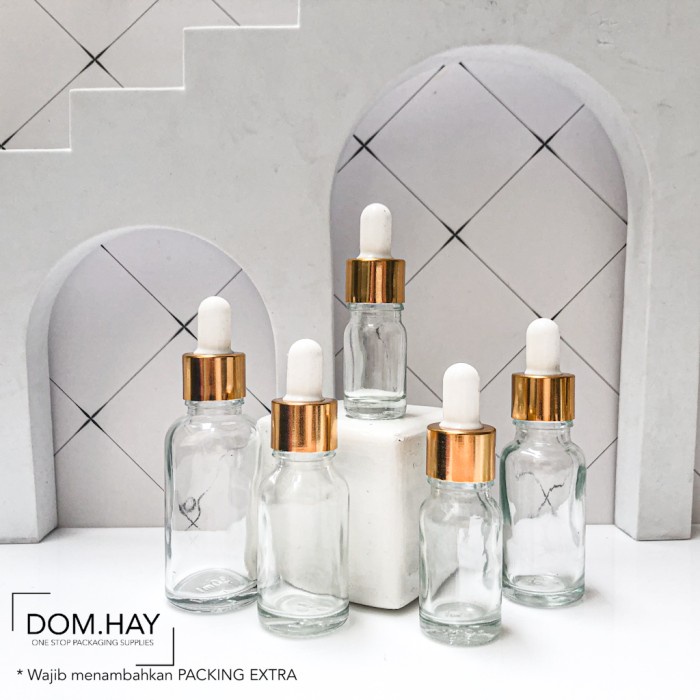 Jual Botol Pipet Kaca Clear Tutup Gold Putih Face Serum Dropper Bottle ...
