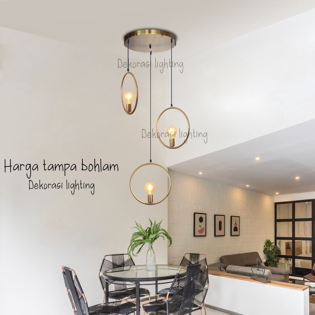 Jual Lampu gantung void 3in1 gold 30cm 1set 3 lampu minimalis kop bulat | Shopee Indonesia