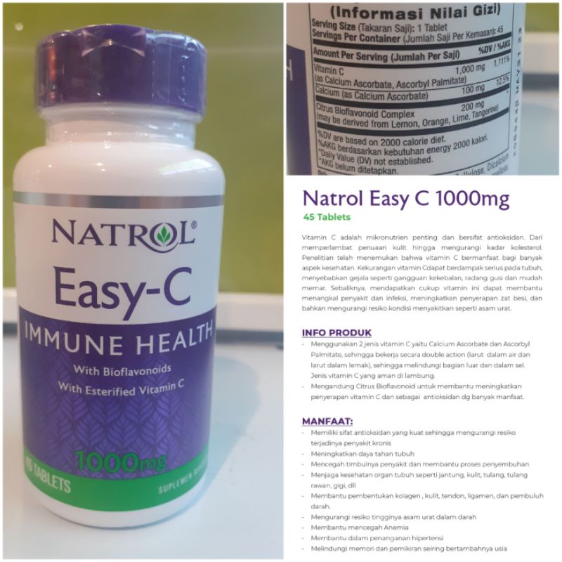 Jual Natrol Easy C 1000mg / Vitamin C 1000mg isi 45 tablet | Shopee Indonesia