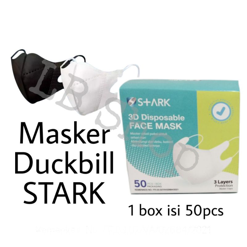 Jual Masker Duckbill 3ply merk STARK 1 box isi 50pcs / masker 3D 3ply ...